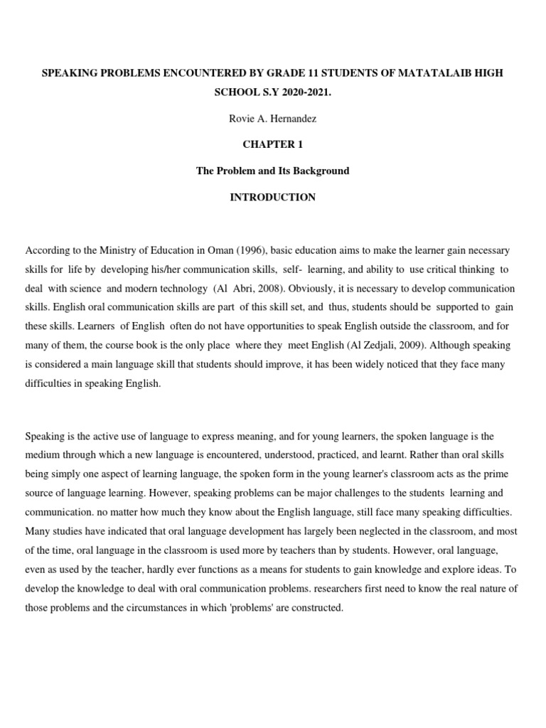 Speaking Challenges of Grade 11 Students | PDF | Speech | Learning