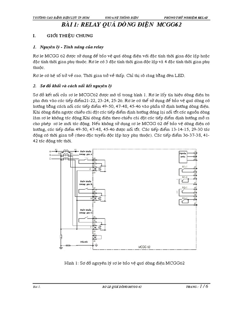Bài 1 - Rơ Le Quá Dòng MCGG62 | PDF