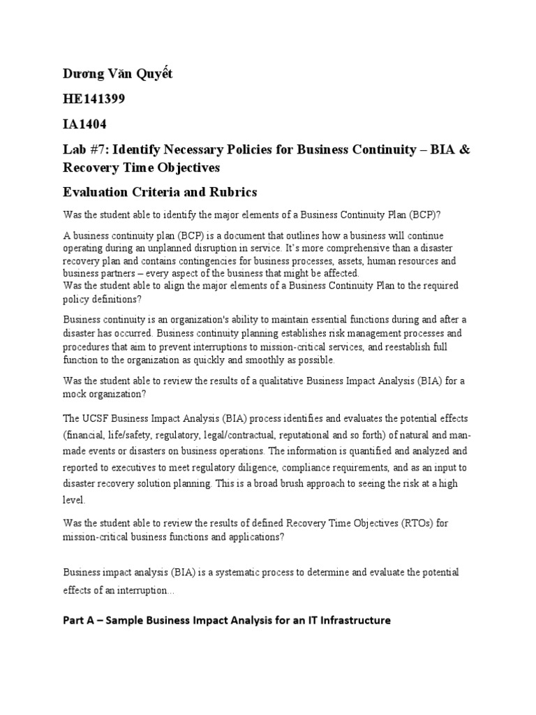 Dương Văn Quyết-IAP301-LAB07 | PDF | Disaster Recovery | Computer Network