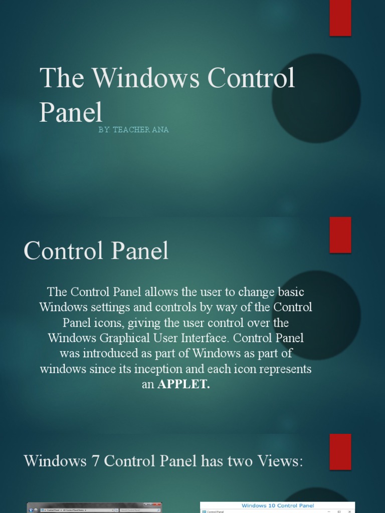 The Windows Control Panel: By: Teacher Ana | PDF