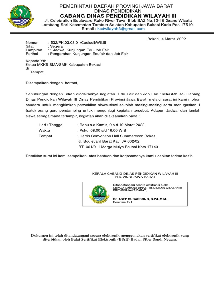 Undangan Edufair & Jobfair (MKKS SMA-SMK Kab) - Sign | PDF