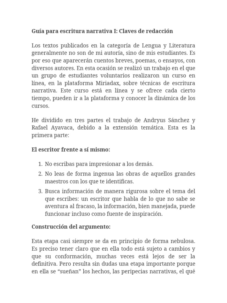 Guía para Escritura Narrativa I | PDF