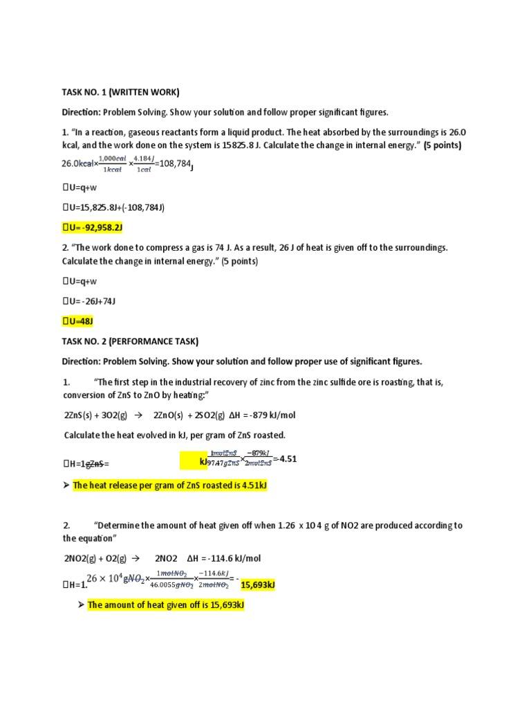 Task No. 1 (Written Work) Direction: Problem Solving. Show Your ...