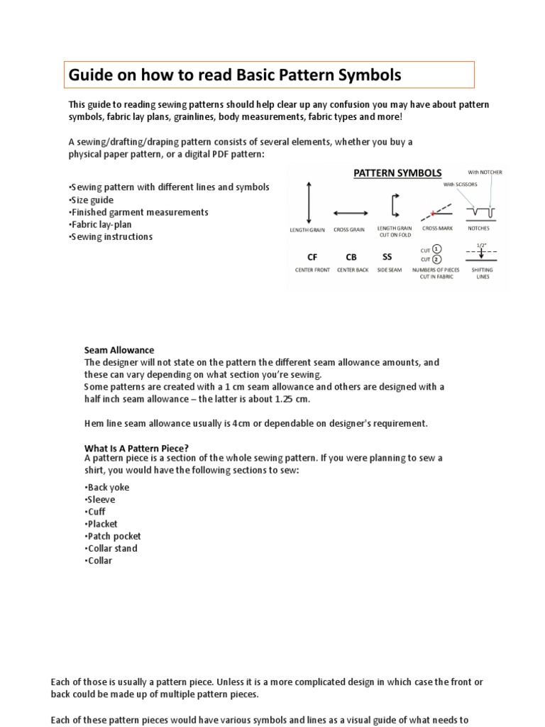 Guide To Read Basic Pattern Symbols | PDF | Seam (Sewing) | Sewing