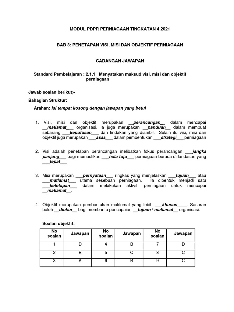 Skema Jawapan Modul Perniagaan Bab 3 T4 | PDF
