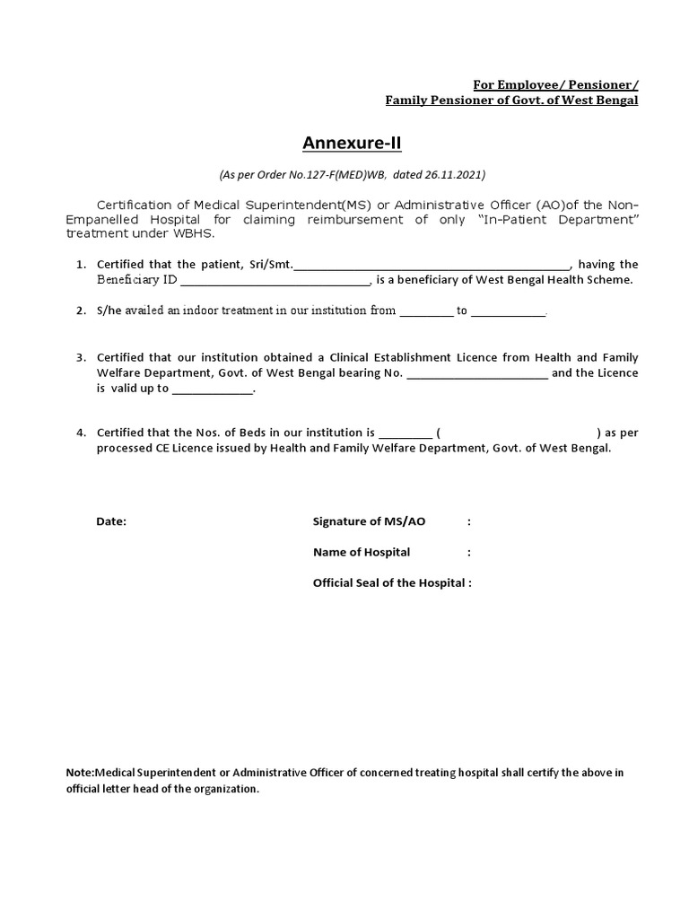 Annexure-II: For Employee/ Pensioner/ Family Pensioner of Govt. of West ...