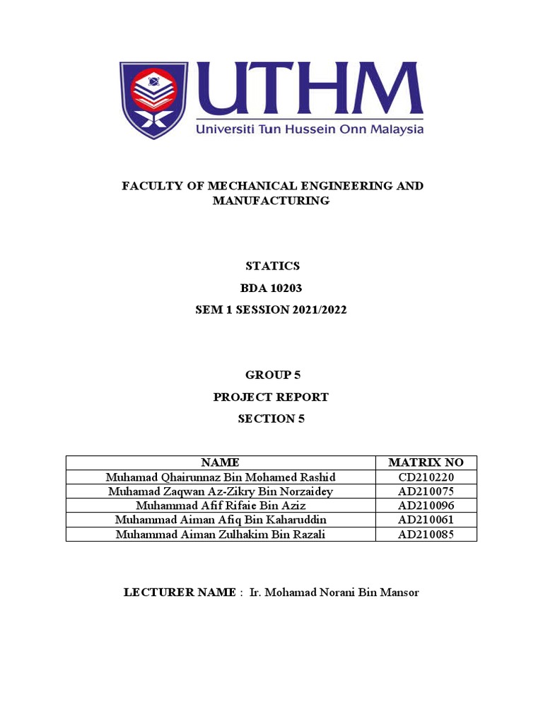 Report Statics Group 5 | PDF | Torque | Force