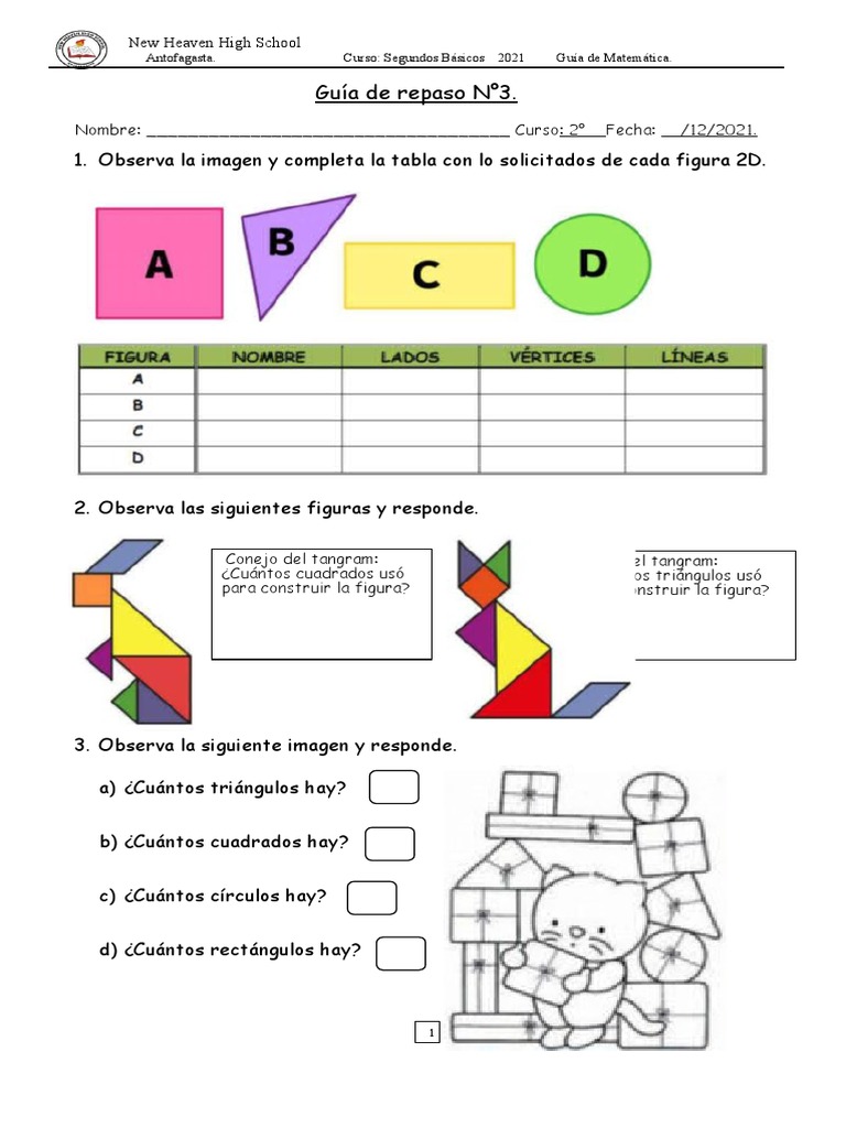 Guía N°3 de Matematica Figuras 2D y 3D 2021 | PDF | Triángulo | Rectángulo