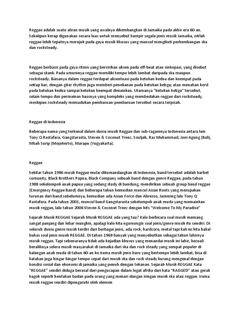 Sejarah Musiik Reggae (GDS) | PDF
