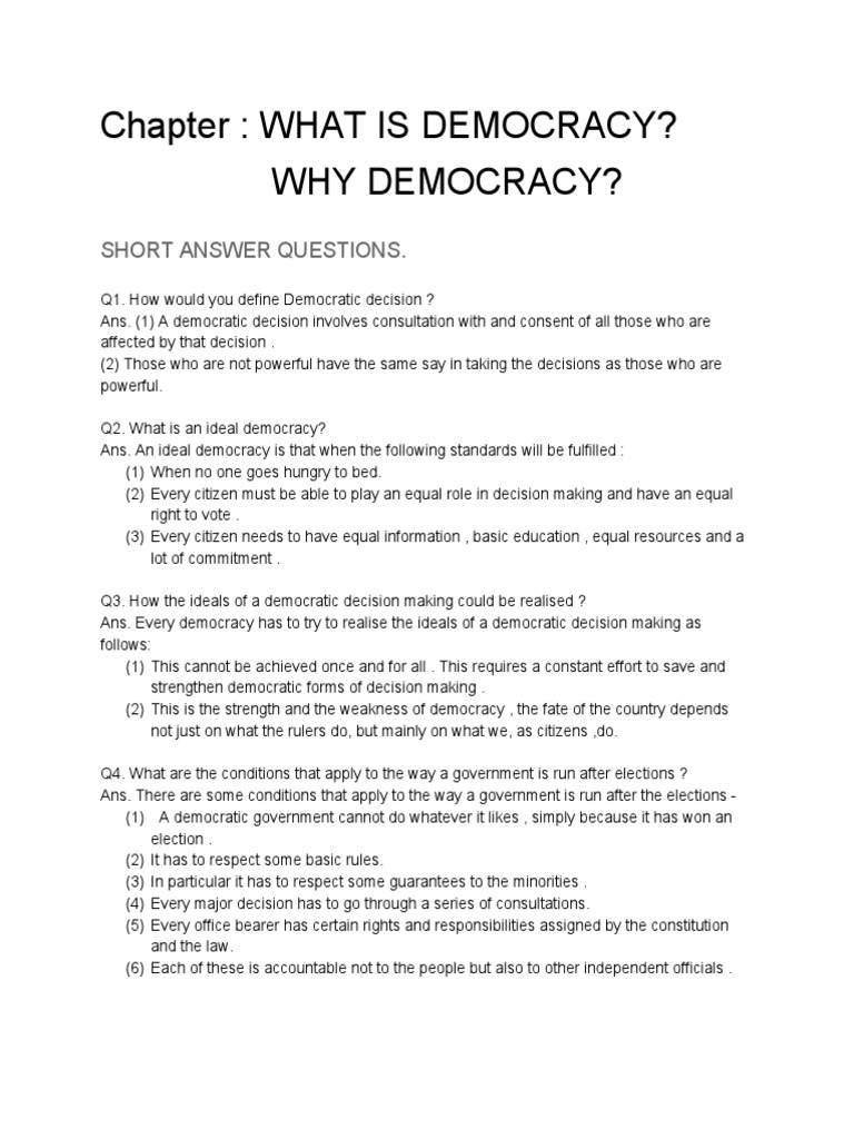 Civics What Is Democracy and Why Democracy Notes | PDF | Democracy ...