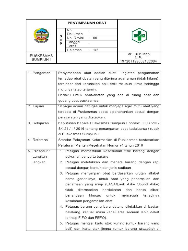 Sop Penyimpanan Obat | PDF