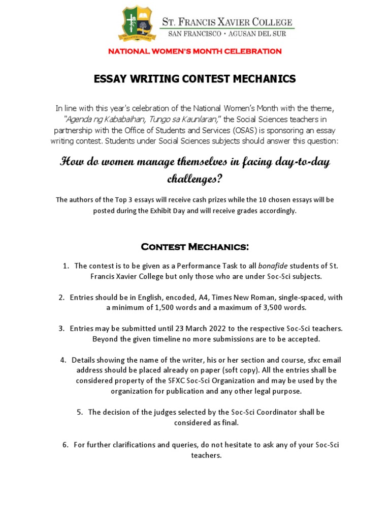 Essay Writing Contest Mechanics | PDF | Essays | Cognition