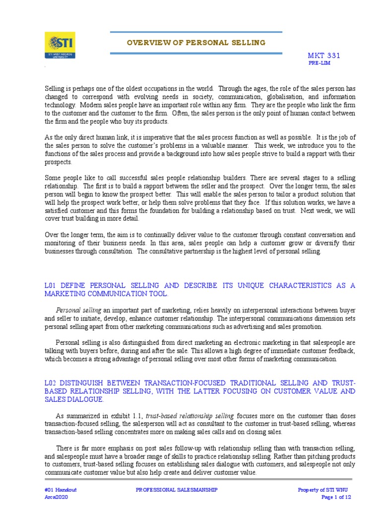 Evolution of Personal Selling Strategies | PDF | Sales | Customer