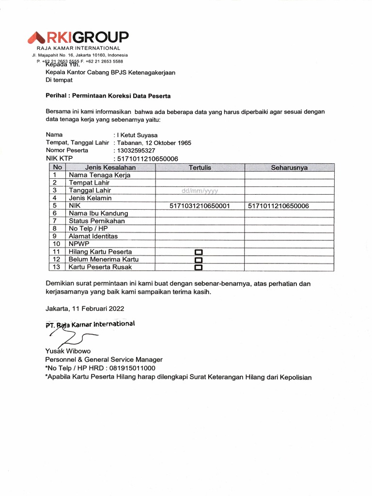 Form Koreksi Data | PDF