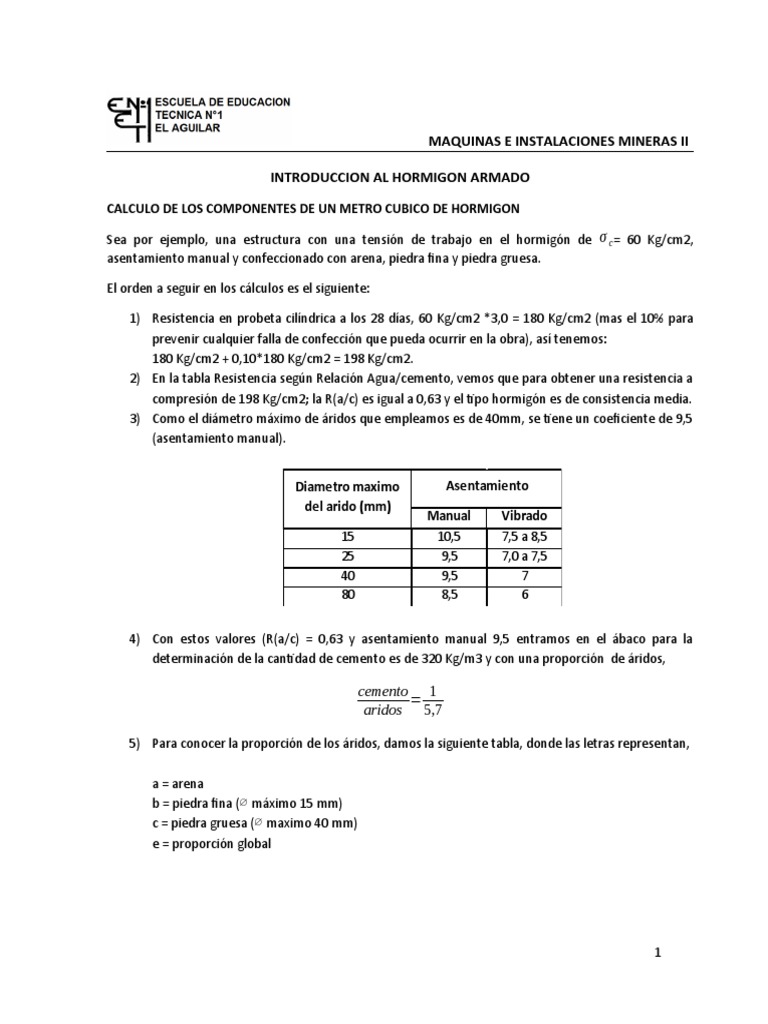 Calculo de Los Componentes Del Hormigon | PDF | Hormigón | Cemento