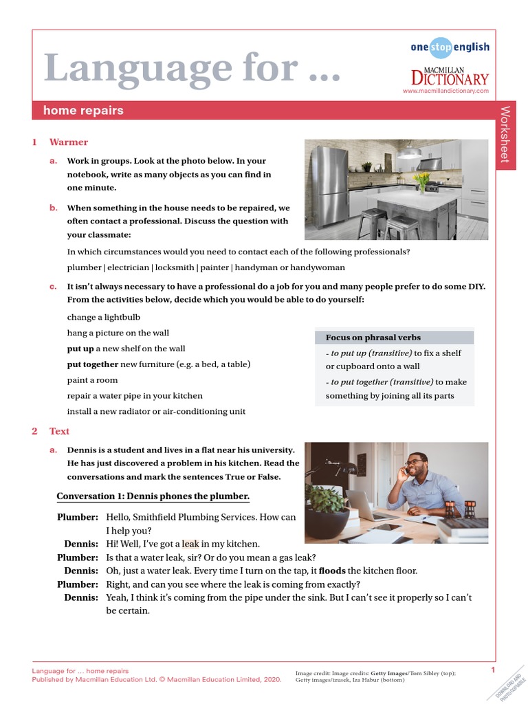 Language For Home Repairs Worksheet | PDF | Linguistics | Languages