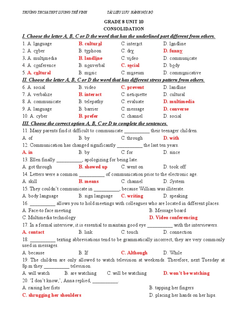 Grade 8 Unit 10 Practice Test | PDF | Text Messaging | Online Chat