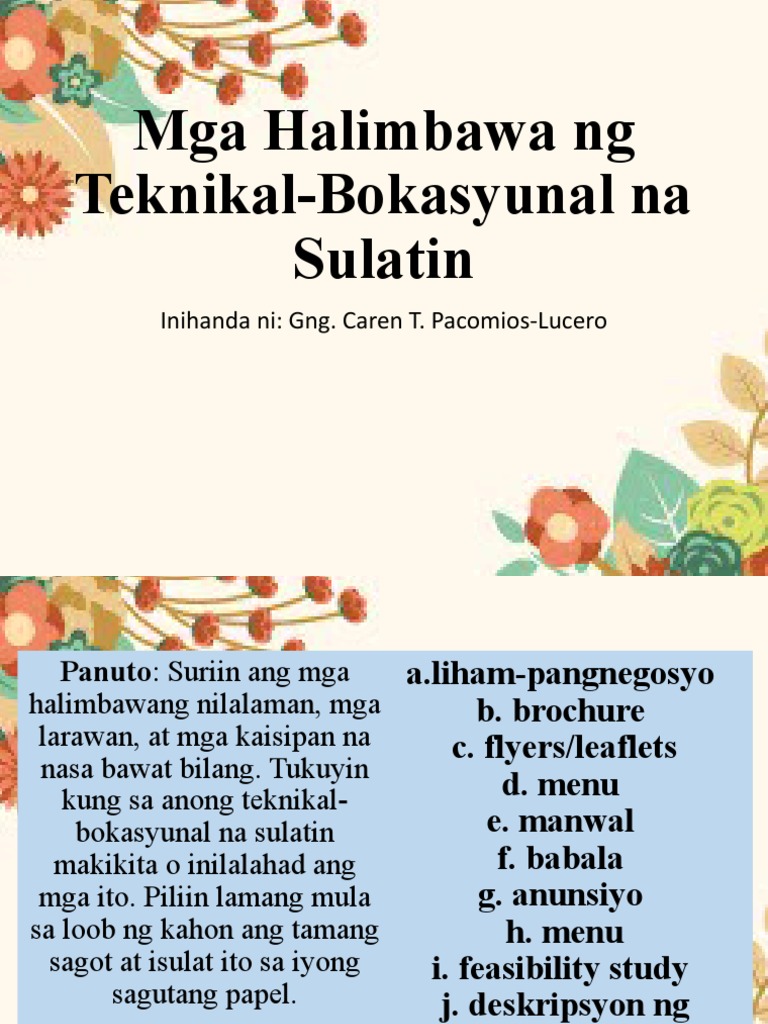 L3 Halimbawa NG Teknikal-Bokasyonal Na Sulatin Kalikasan at Katangian ...