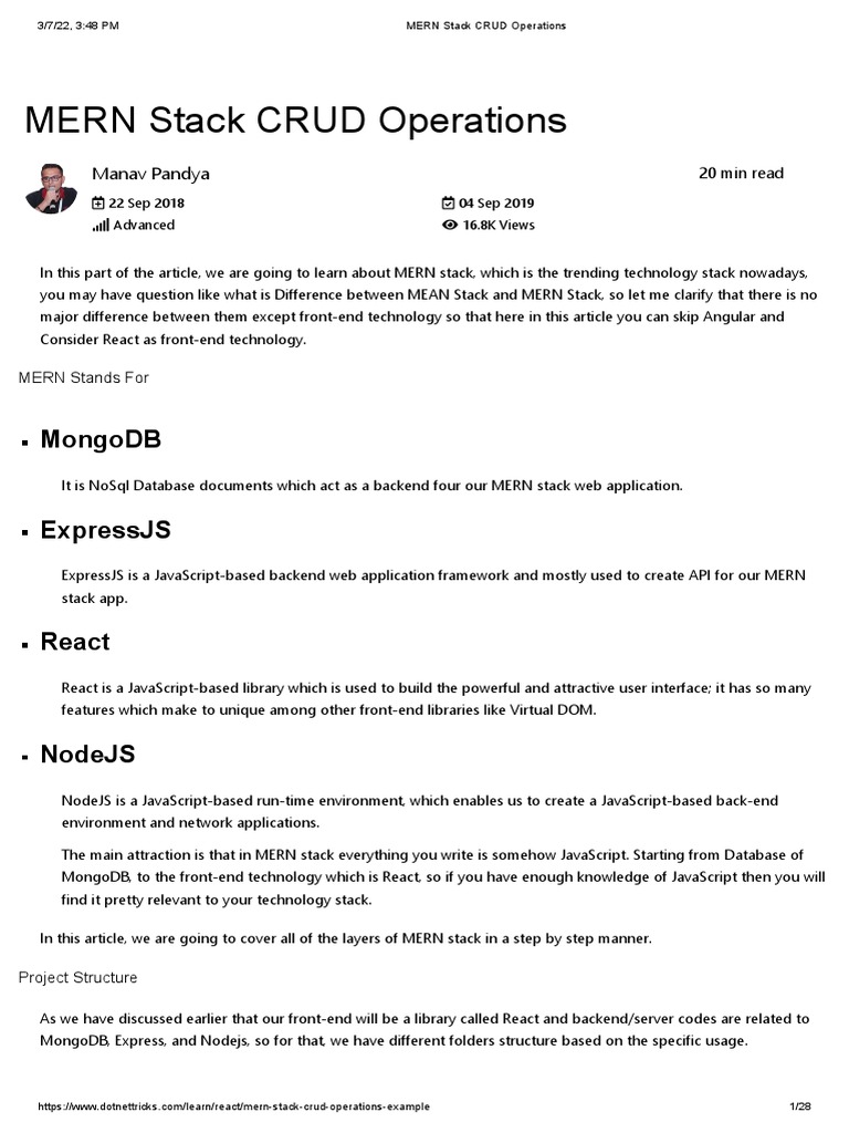 MERN Stack CRUD Operations | PDF | Mongo Db | Web Application