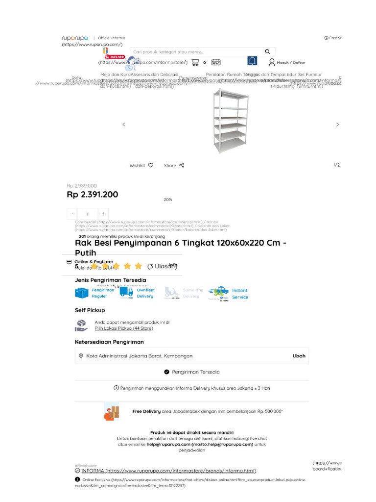 Rak Arsip Besi Penyimpanan 6 Tingkat 120 X 60 X 220 CM | PDF