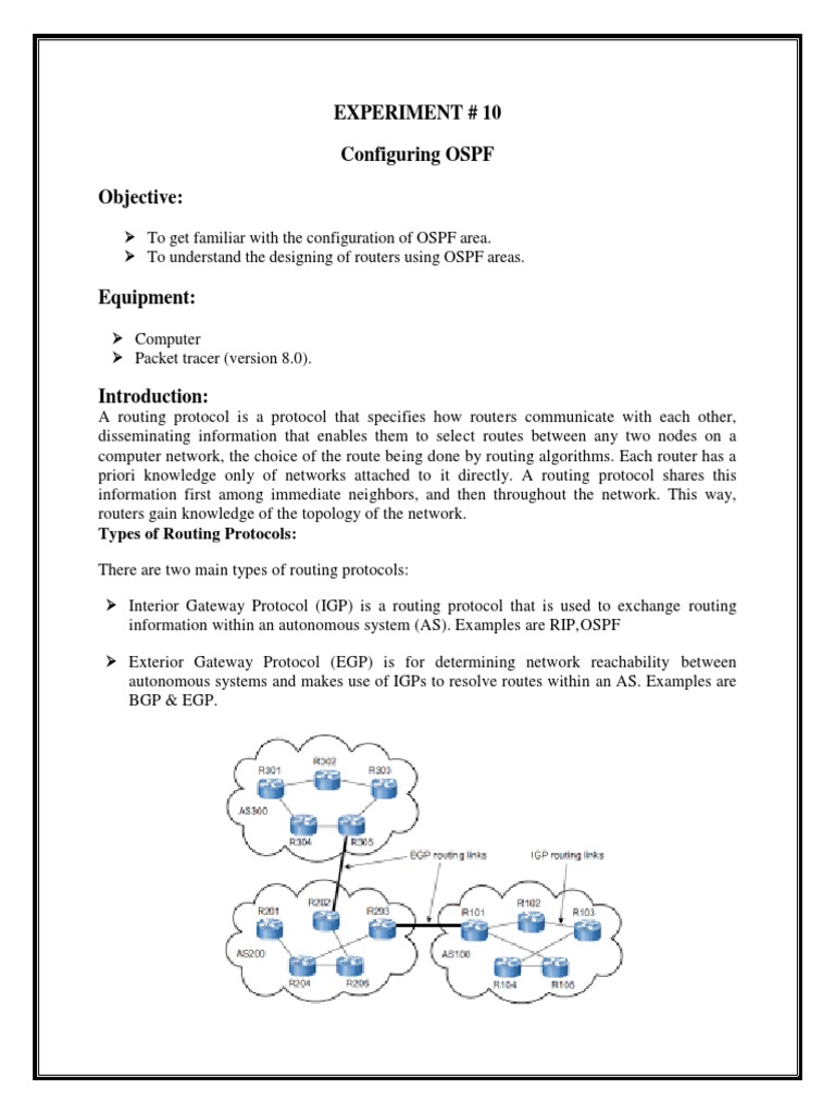 Experiment # 10 Configuring OSPF Objective:: Types of Routing Protocols | PDF | Routing | Router ...