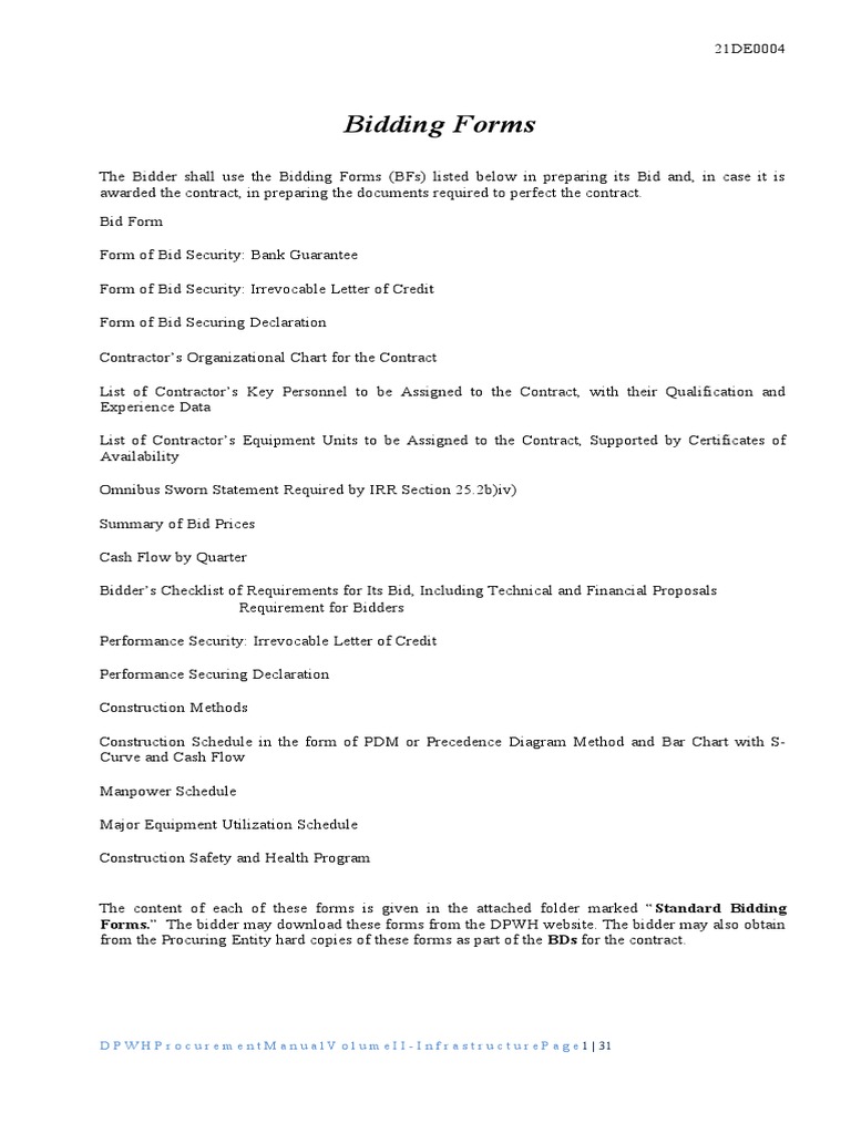 Bidding Forms: Forms." The Bidder May Download These Forms From The ...