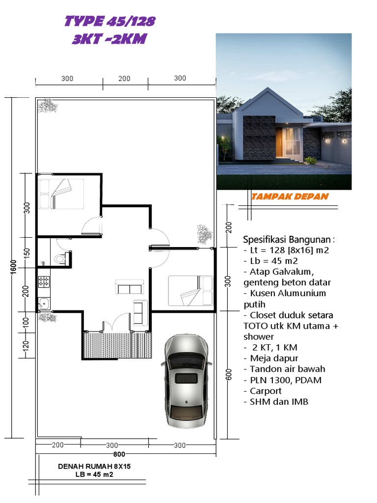 DENAH RUMAH 8x16 Type 45 NR2 | PDF