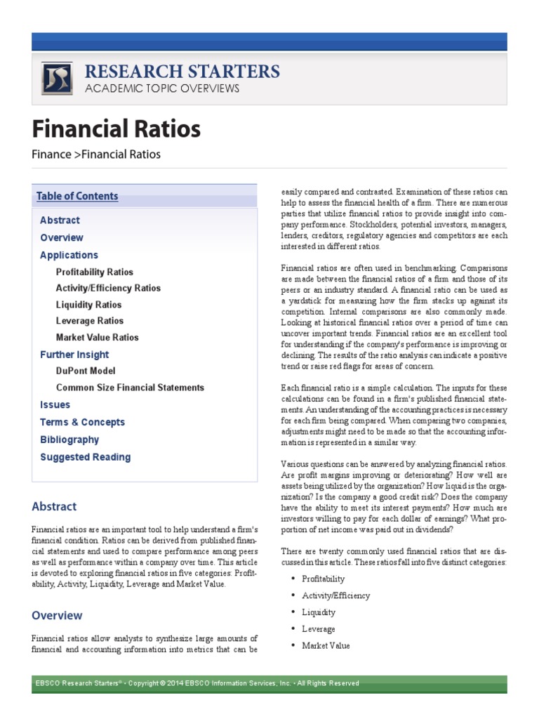 Financial Ratios: Research Starters | PDF | Dividend | Stocks