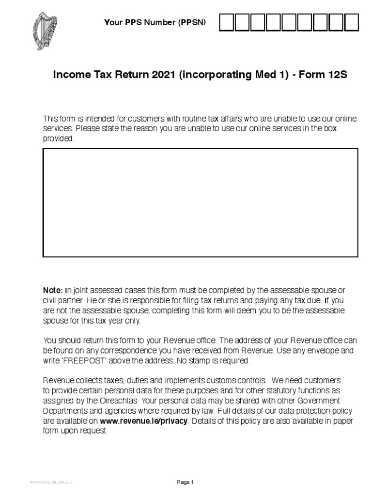 Income Tax Return 2021 (Incorporating Med 1) - Form 12S: Your PPS ...
