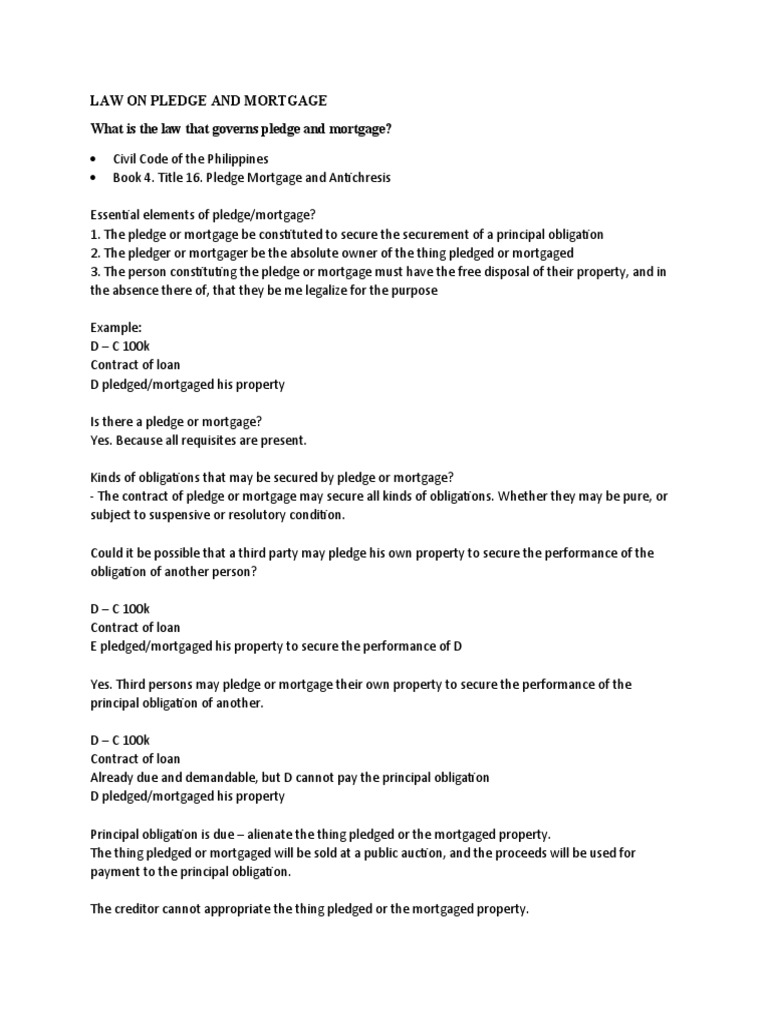 Law of Pledge and Mortgage Explained | PDF | Mortgage Law | Loans