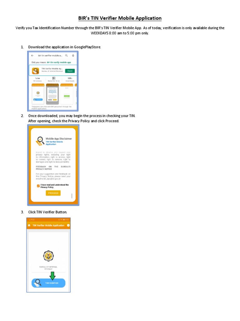 BIR TIN Verifier App - Verify Your Tax ID Number on Weekdays | PDF
