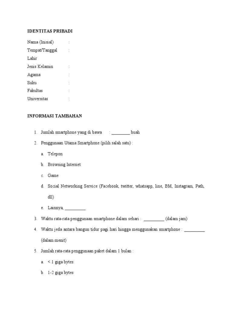 Kuesioner Smatrphone Addiction | PDF