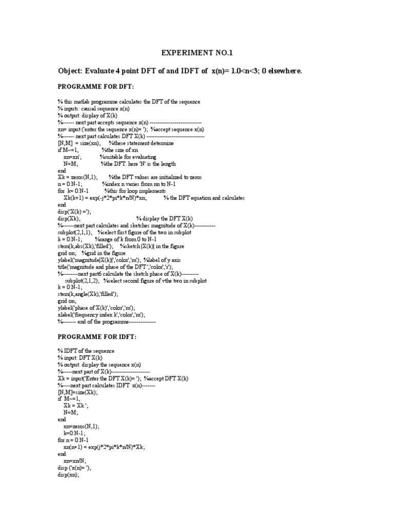 4-Point DFT and IDFT Evaluation | PDF
