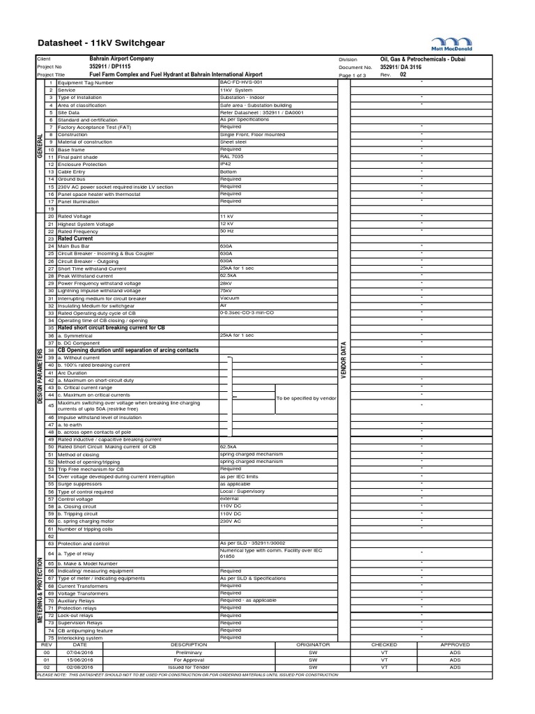 DA3116 - 11kV SWGR | PDF | Electrical Substation | Electrical Equipment