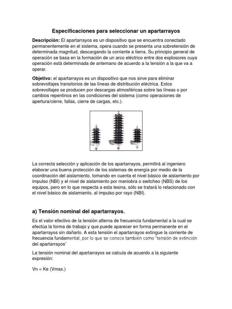 Actividad 7 Especificaciones de Los Apartarrayos | PDF | voltaje ...