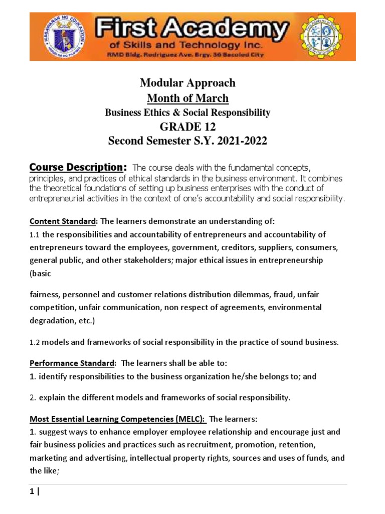 Business Ethics & Social Responsibility Overview | PDF | Corporate ...