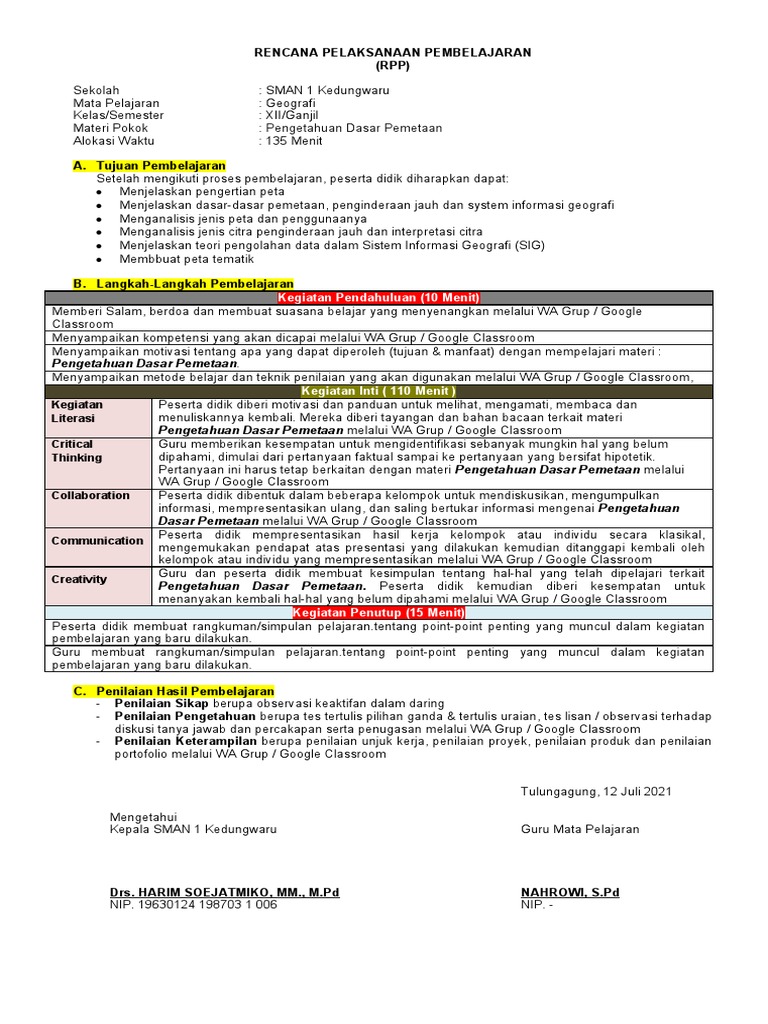 RPP 1 Lembar KD 3.2 Pengetahuan Dasar Pemetaan | PDF