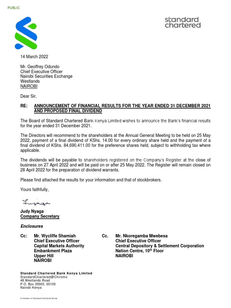 Standard Chartered Kenya 2021 Financial Results | PDF | Business ...