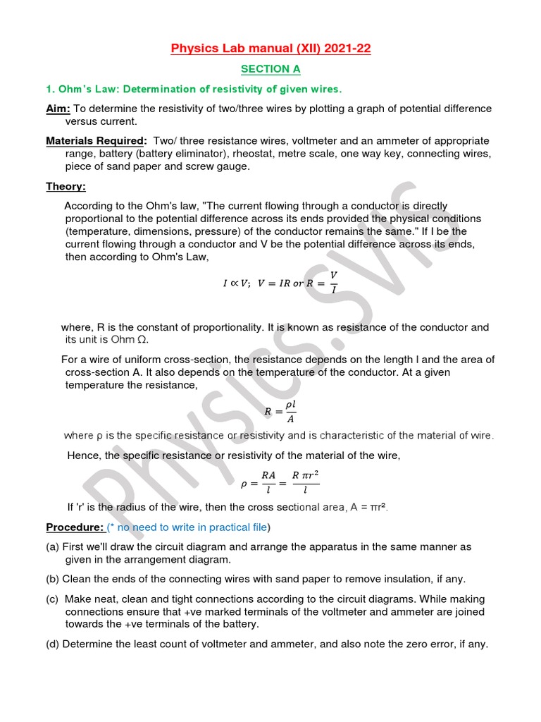 Physics Lab Manual XII 2021-22 | PDF | P–N Junction | Mirror
