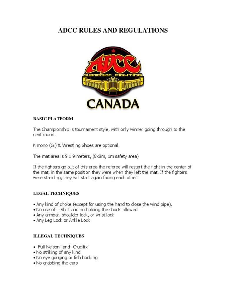 ADCC Rules: Techniques, Points, Wins | PDF | Individual Sports | Combat ...