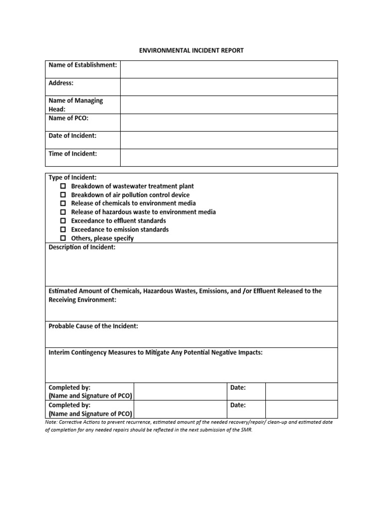 Environmental Incident Report Form | PDF