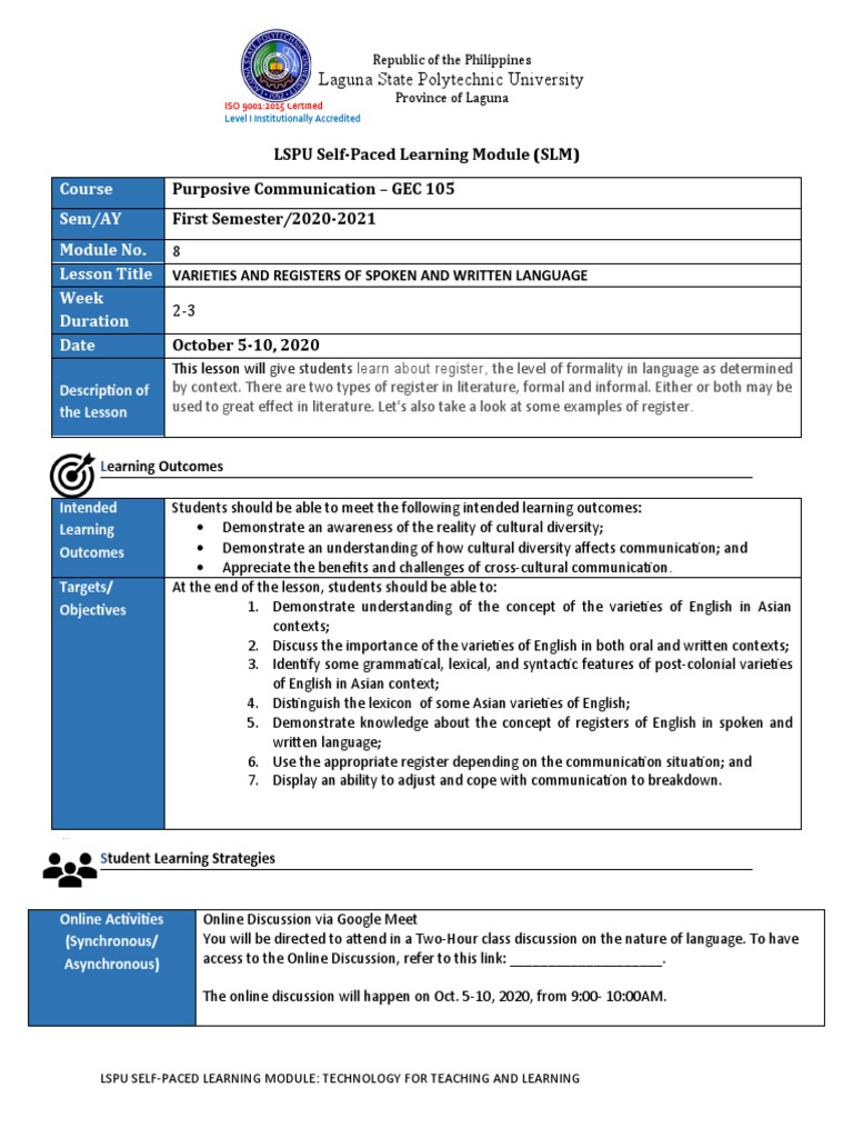 LSPU Online Module Explores Varieties of Spoken and Written English ...