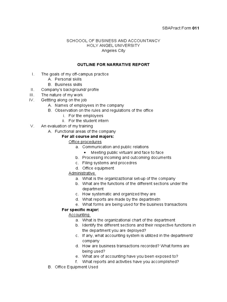 Outline For Narrative Report | PDF | Psychology | Psychological Concepts