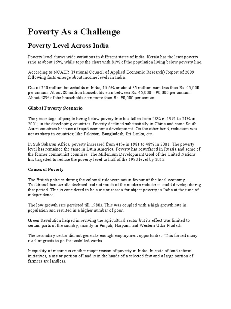 Poverty As A Challeng Notes | PDF | Poverty & Homelessness | Poverty
