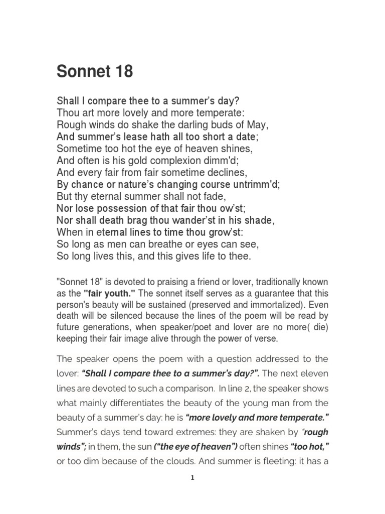Sonnet 18: Winds" in Them, The Sun ("The Eye of Heaven") Often Shines ...