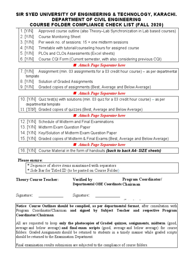 Civil Engineering Course Compliance Checklist | PDF | Test (Assessment ...