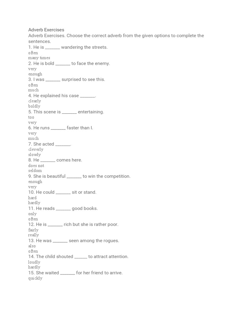 Adverb Exercises | PDF