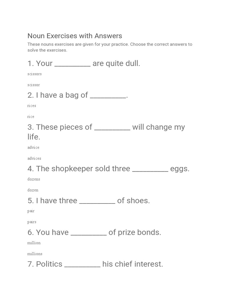 Noun Practice for English Learners | PDF