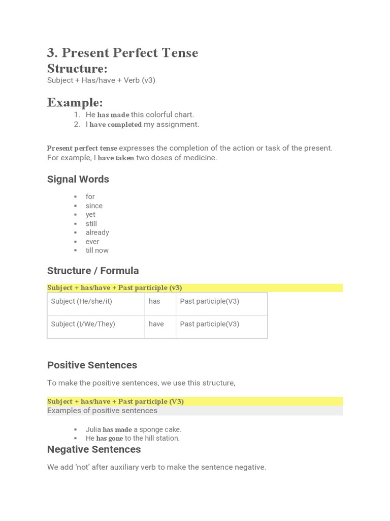 Present Perfect Tense | PDF | Perfect (Grammar) | Grammatical Tense