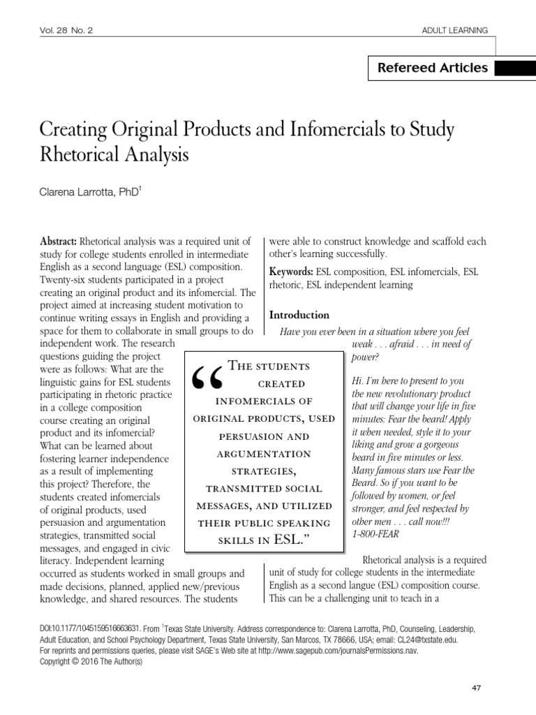 Creating Original Products and Infomercials To Study Rhetorical ...